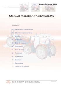 Revue technique, manuel d'entretien, manuel d'atelier, tracteur Massey Ferguson 5425, 5435, 5445 ...